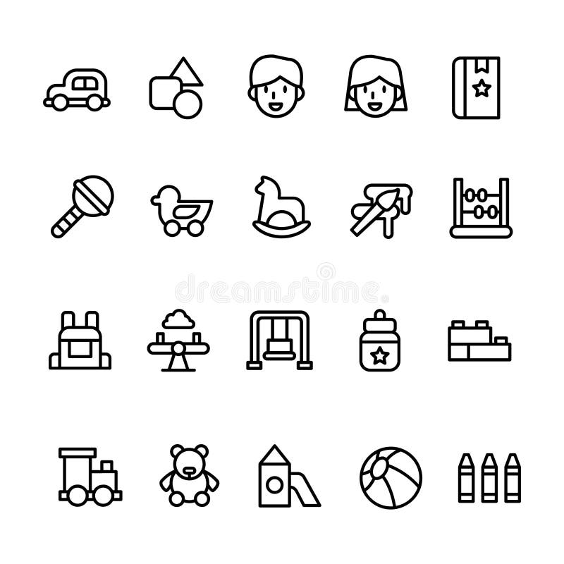Set of Icon Kindergarten with Outline Style. Stock Vector ...