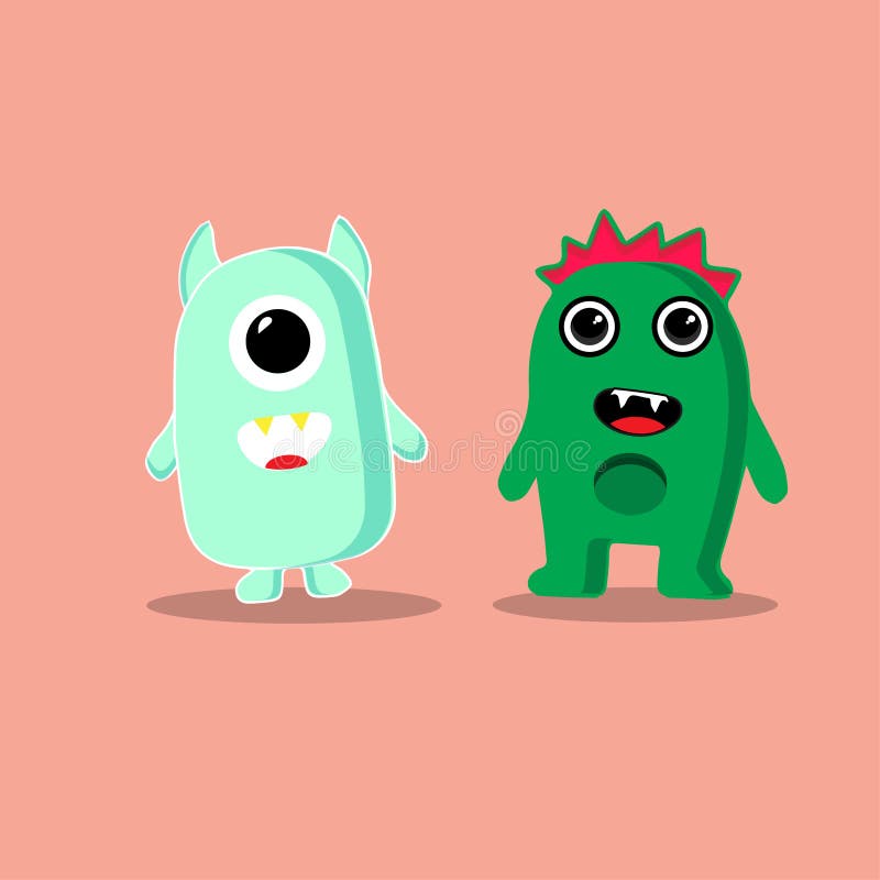Cute Cartoon Monsters Character. Monsters in Flat Style Vector. Vector Illustration. Stock ...