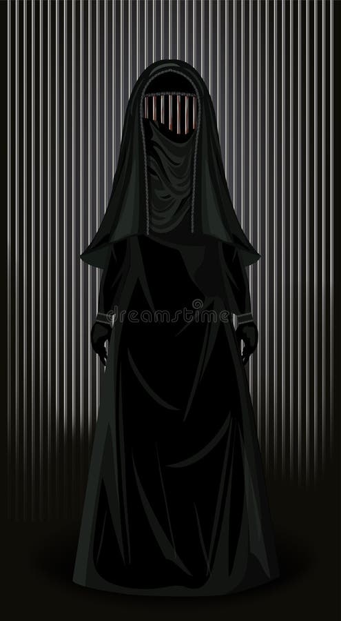 Burka is Like a Prison. Muslim Woman in Burqa Metal Prison Bars, Banner ...