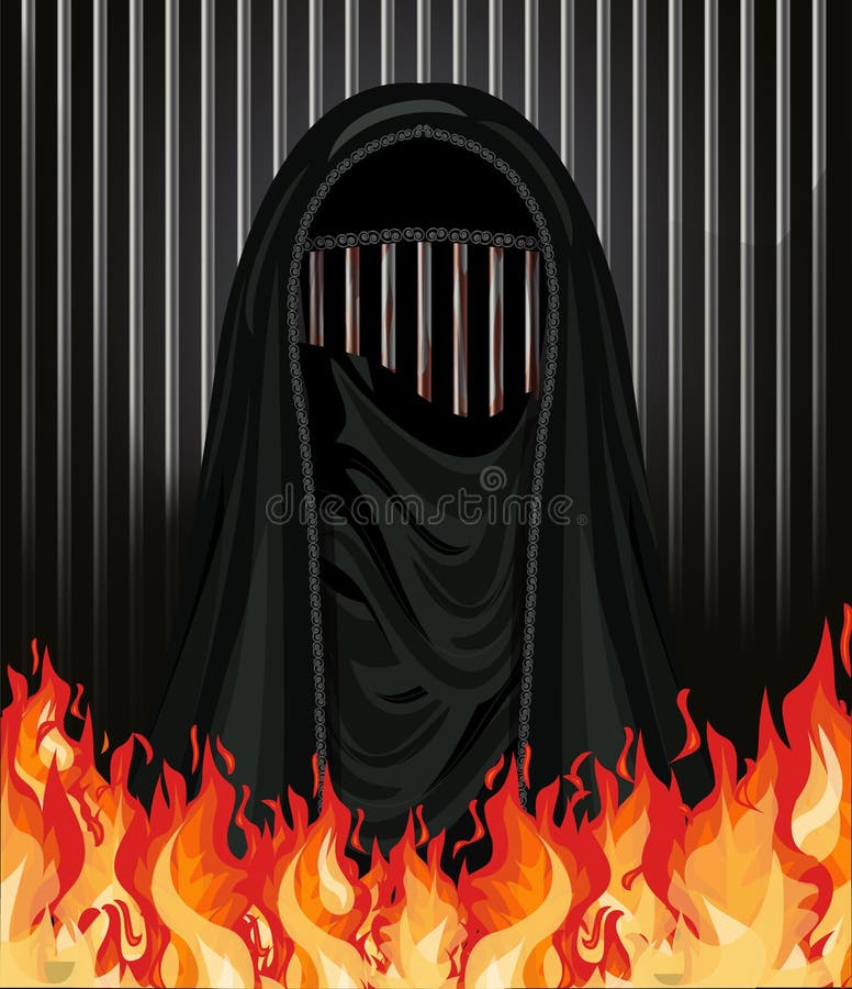 Burka is Like a Prison. Muslim Woman in Burqa Metal Prison Bars, Banner ...