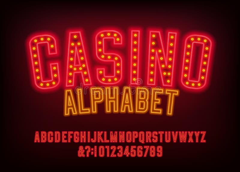 Casino Alphabet Font. Glowing Neon Letters, Numbers and Symbols Stock ...