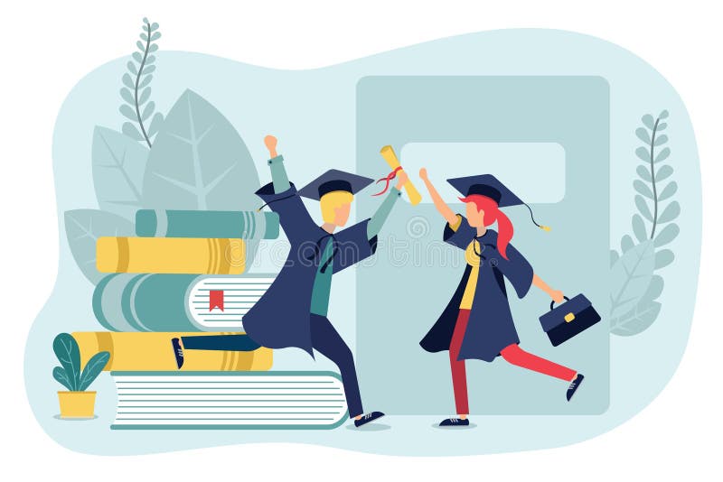 Graduate People Celebrate Graduation. Cartoon Flat Tiny Group of Happy ...