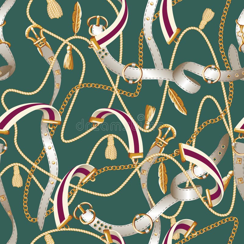 Seamless Pattern with Belts, Chain and Braid for Fabric Design. Stock ...