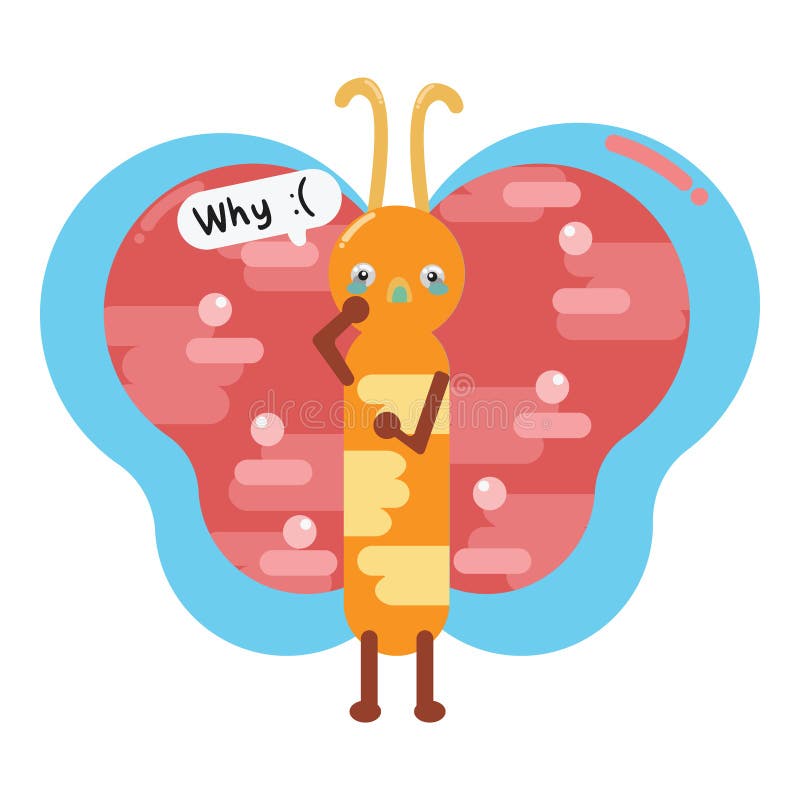 Cartoon Sticker Butterfly Sad Emoticon Stock Vector - Illustration of ...