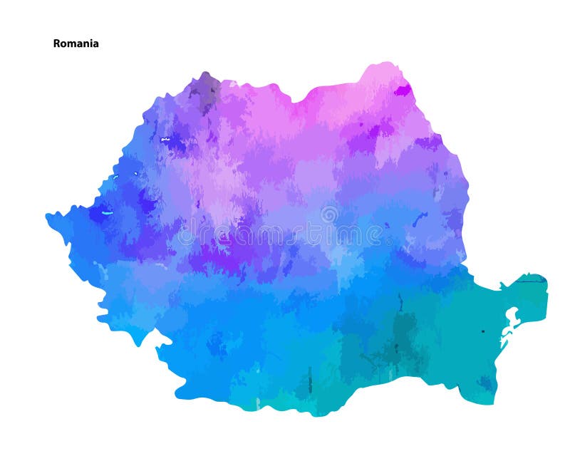 Colourful Watercolour Map Design of Country Romania Isolated on White ...
