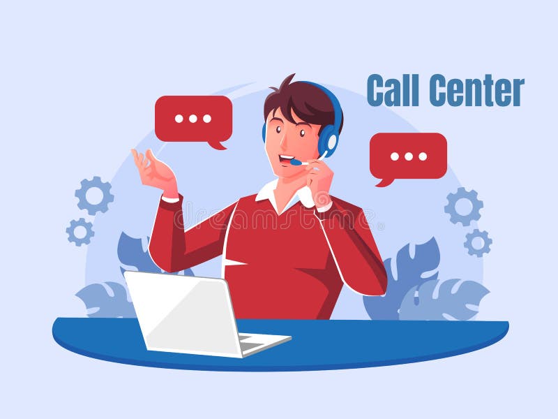 Operator Man with Headsets Working in a Call Center Stock Vector ...