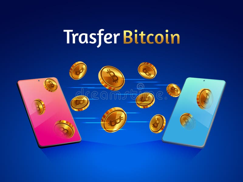 Transfer Golden Bitcoin Cryptocurrency with Smartphone Stock Vector ...