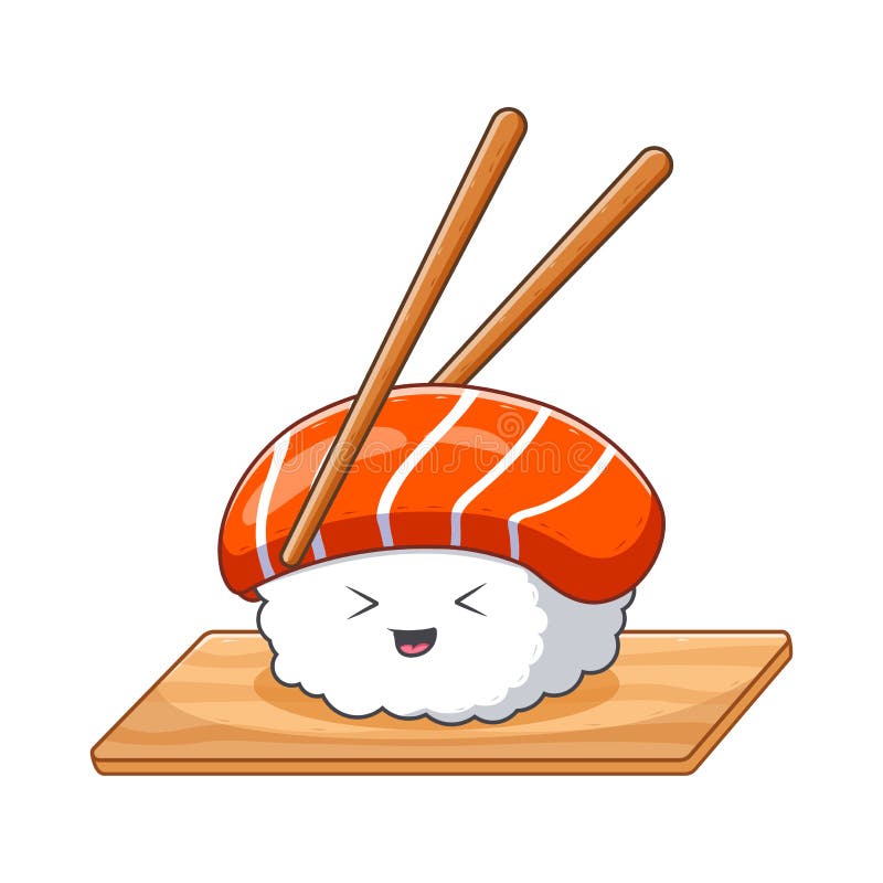 Cute Sushi with Chopstick Cartoon. Food Icon Concept. Flat Cartoon ...