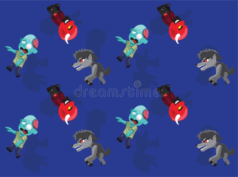 Halloween Characters Devil Werewolf Zombie Seamless Wallpaper ...