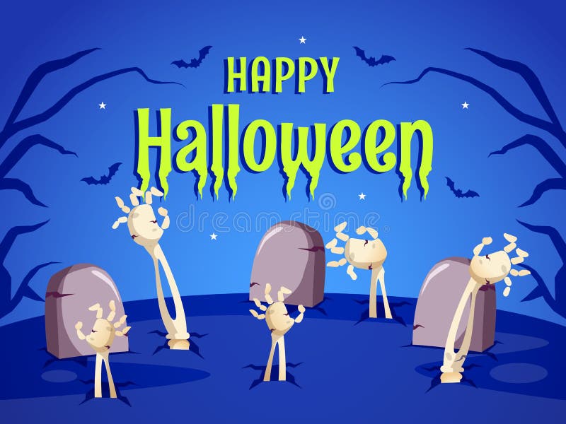 Happy Halloween with Graveyard with Skeleton Awakening Stock Vector ...