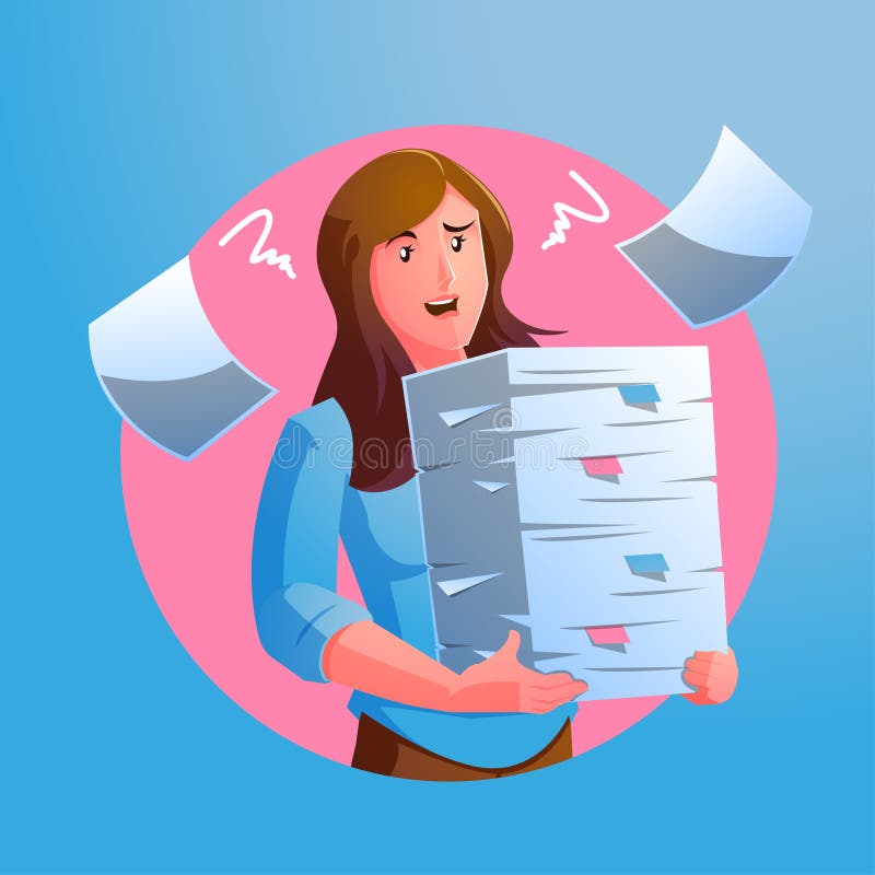 Stressed Woman Carrying Piles of Paperwork Piled Up Stock Vector ...