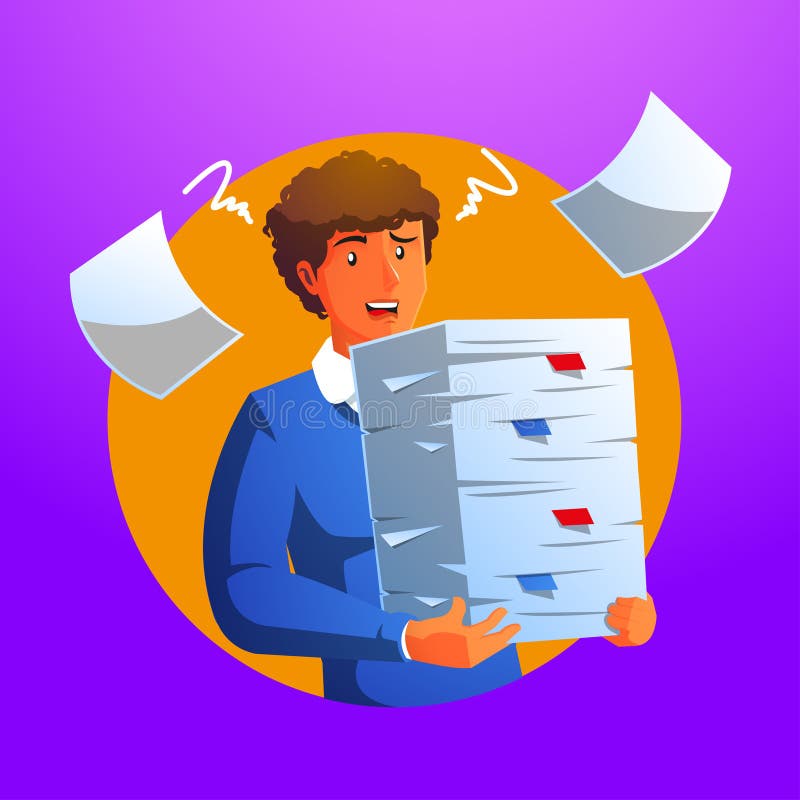 Stressed Woman Carrying Piles of Paperwork Piled Up Stock Vector ...