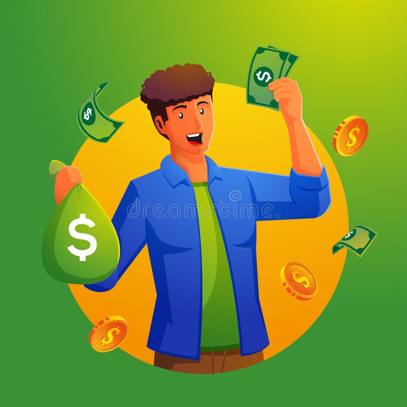 Successful Men Earn a Lot of Money Dollar Bills. Stock Vector ...