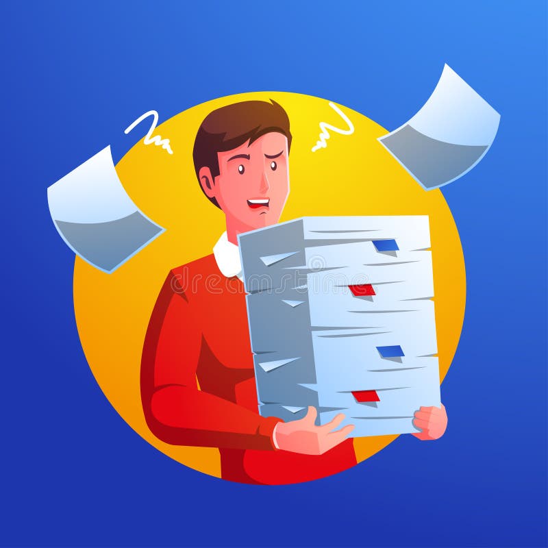 Stressed Man Carrying Piles of Paperwork Piled Up Stock Vector ...