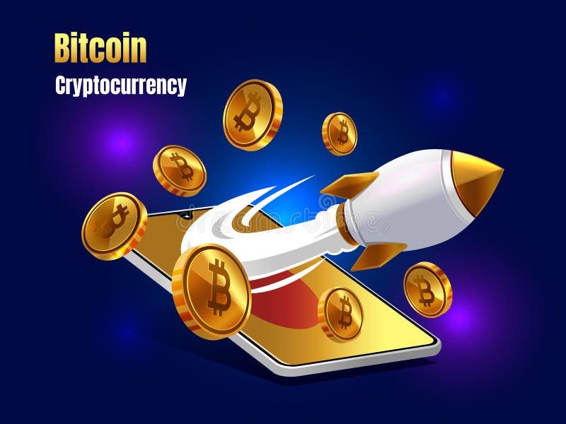 Bitcoin Cryptocurrency with Rocket Booster and Smartphone Stock Vector ...