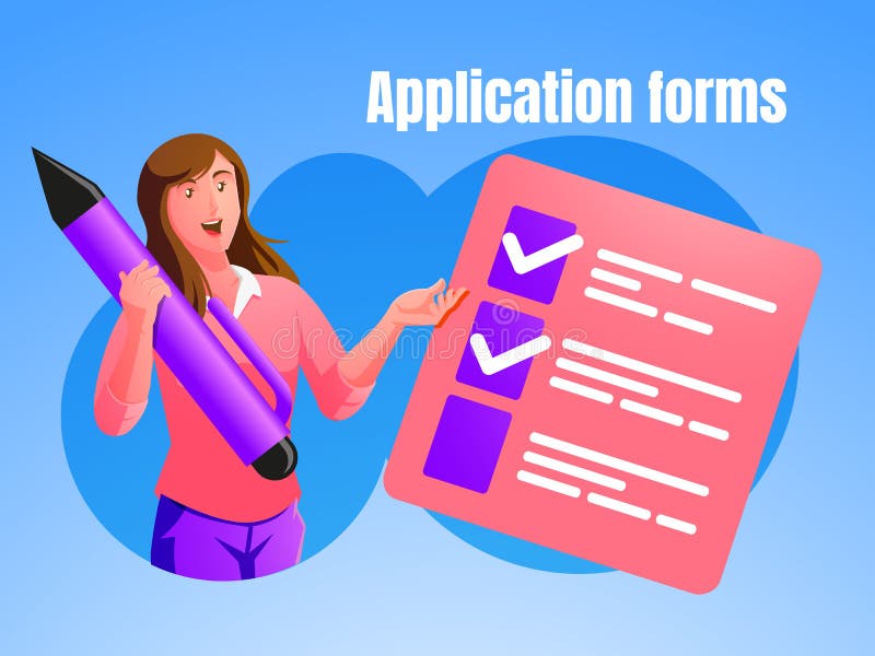 A Woman Holding a Pen Application Forms Concept Stock Vector ...