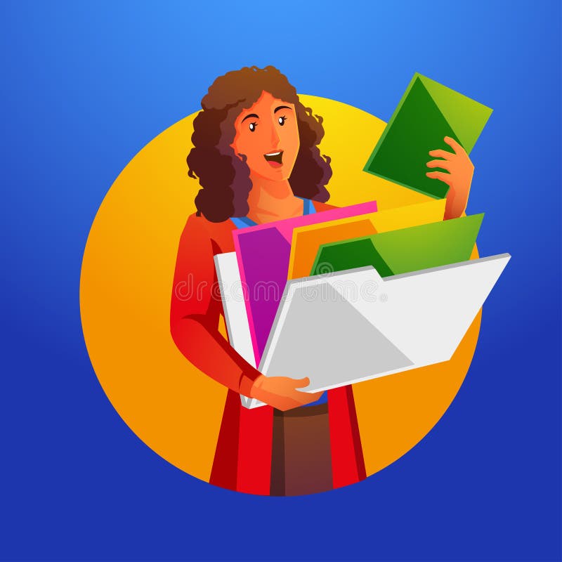 A Woman Carrying a Folder and Checking Documents Stock Vector ...