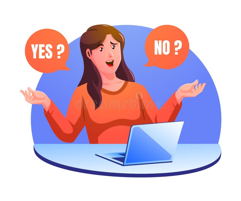 Woman Select Right Or Wrong Question Yes Or No Stock Vector
