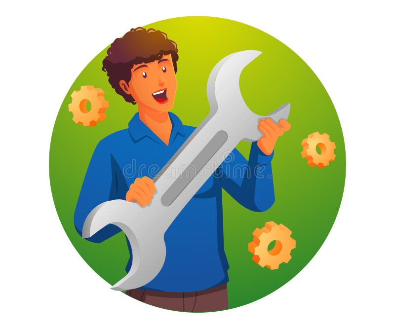 A Man Holding Wrench, Repair the Damage Stock Vector - Illustration of ...