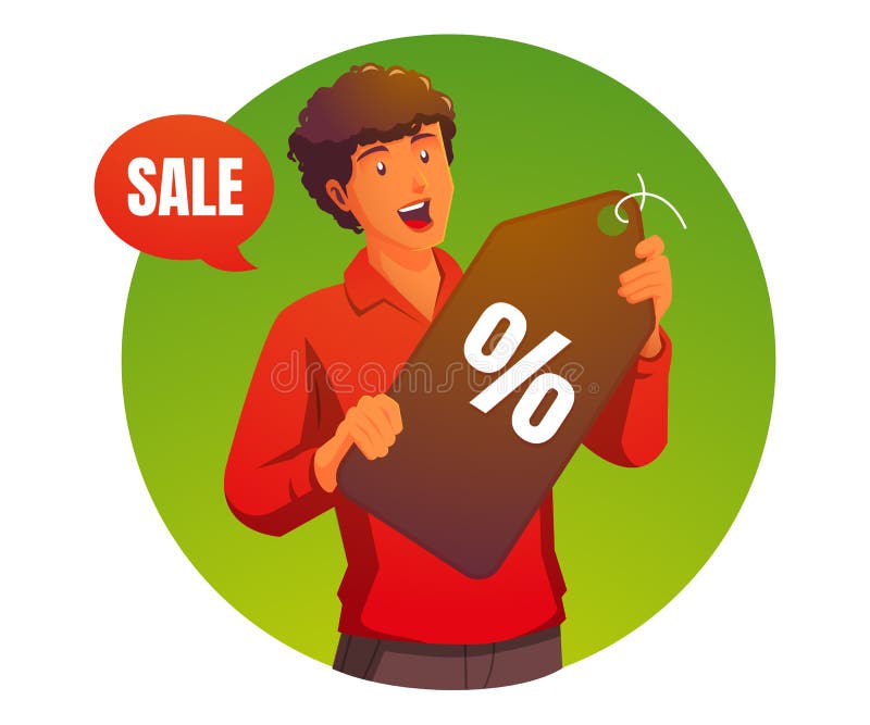 A Man Carries a Sale Discount Label Stock Vector - Illustration of ...