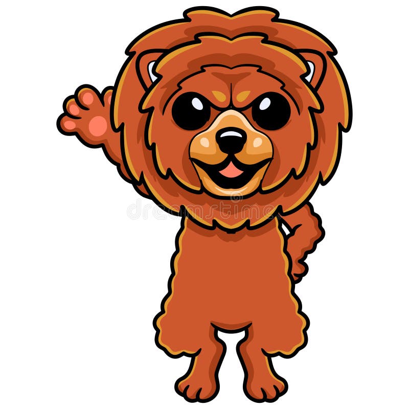Cute Little Lion Dog Cartoon Waving Hand Stock Vector - Illustration of ...