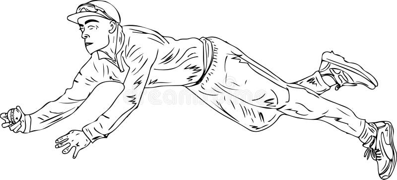 Cricket Fielder Taking Stunning Catch with One Hand Outline Vector ...