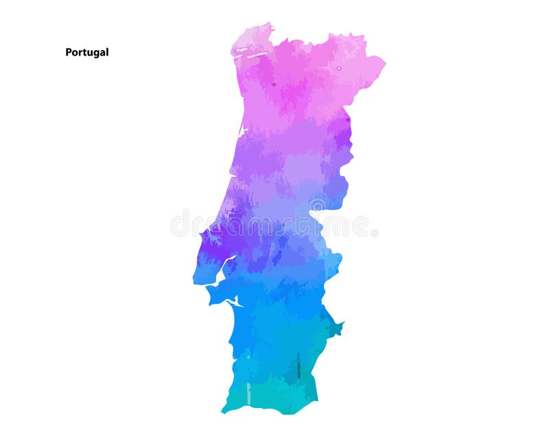Colourful Watercolour Map Design of Country Portugal Isolated on White ...