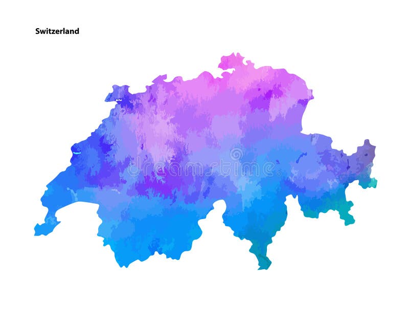 Colourful Watercolour Map Design of Country Switzerland Isolated on ...