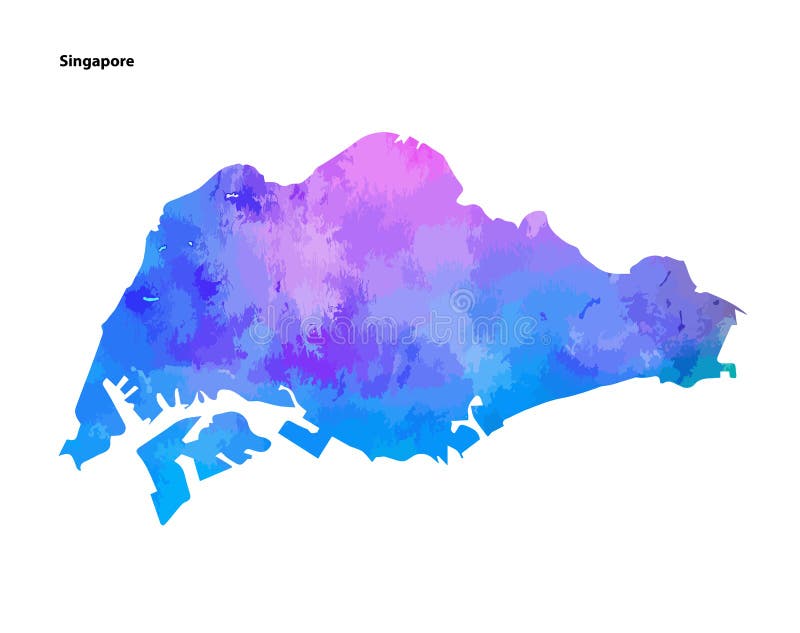 Colourful Watercolour Map Design of Country Singapore Isolated on White ...