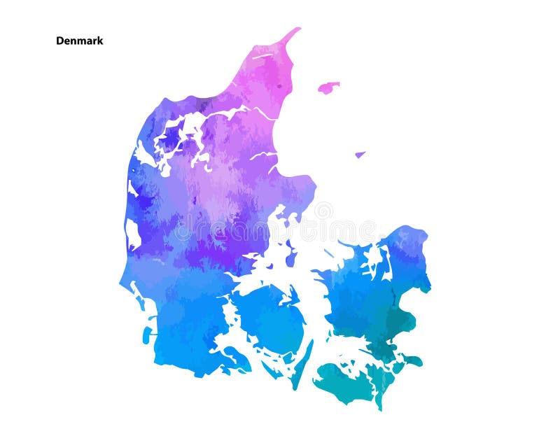 Colourful Watercolour Map Design of Country Denmark Isolated on White ...