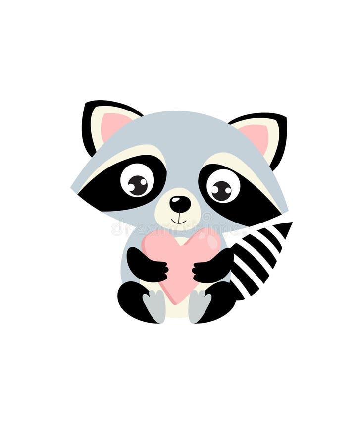 Print. Cute Raccoon with a Heart. Forest Animal. Little Cute Raccoon is ...