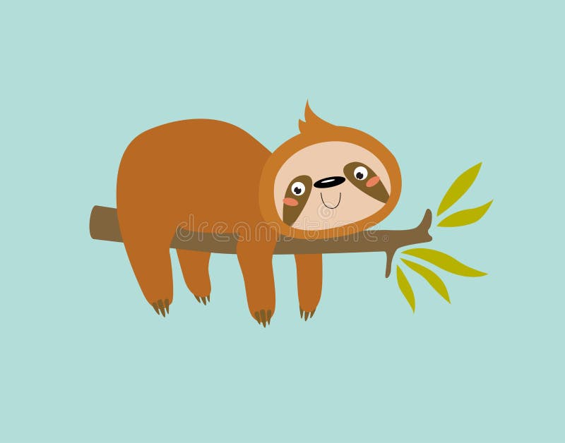 Print. Cute Cartoon Sloth. Cartoon Character. Sloth Resting on a Branch ...