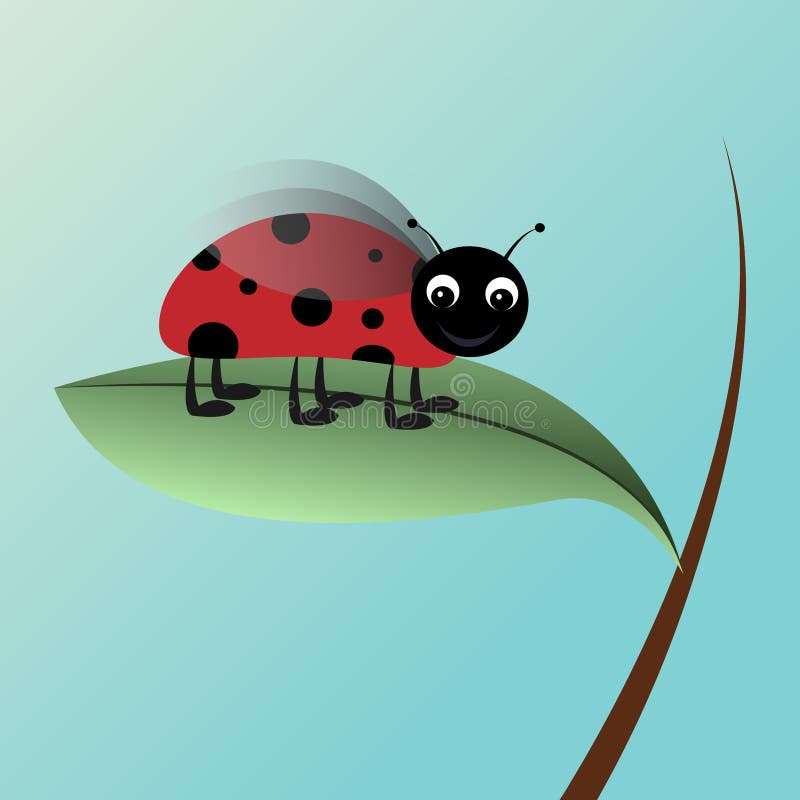 Ladybug on a Leaf Cartoon Character Vector Illustration Stock Vector ...