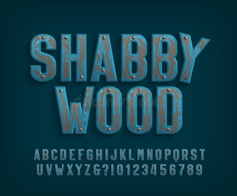 Shabby Wood Alphabet Font. Painted Wooden Letters and Numbers with ...