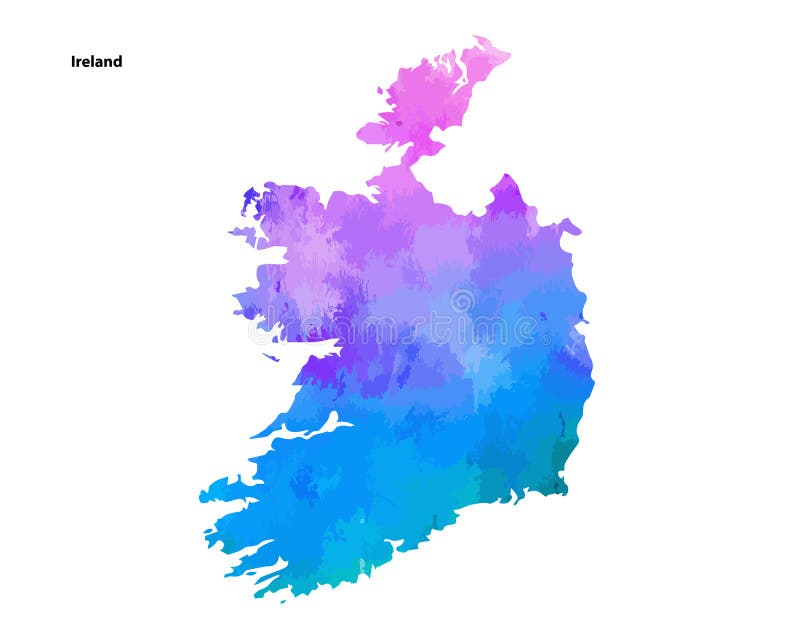 Colourful Watercolour Map Design of Country Ireland Isolated on White ...