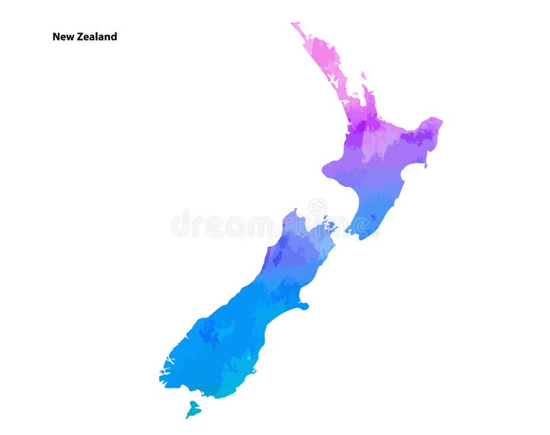Colourful Watercolour Map Design of Country New Zealand Isolated on ...