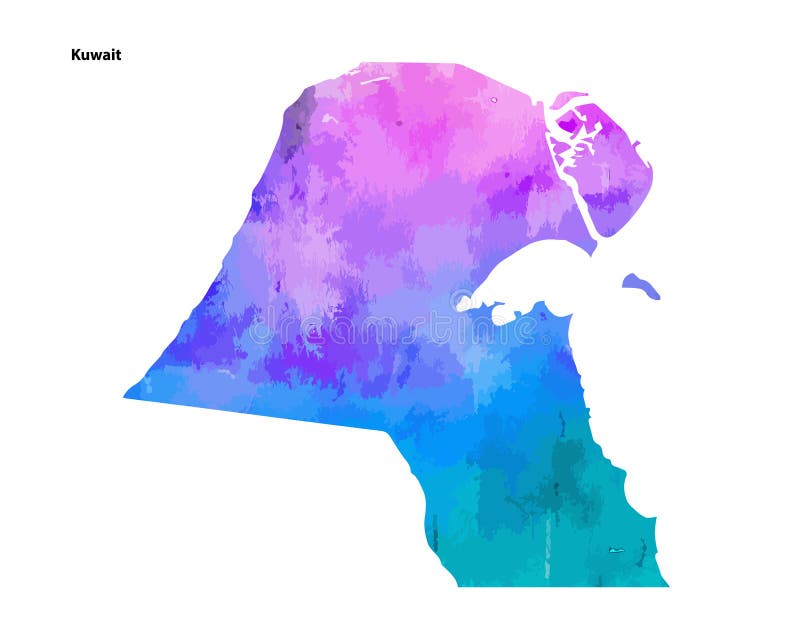 Colourful Watercolour Map Design of Country Kuwait Isolated on White ...