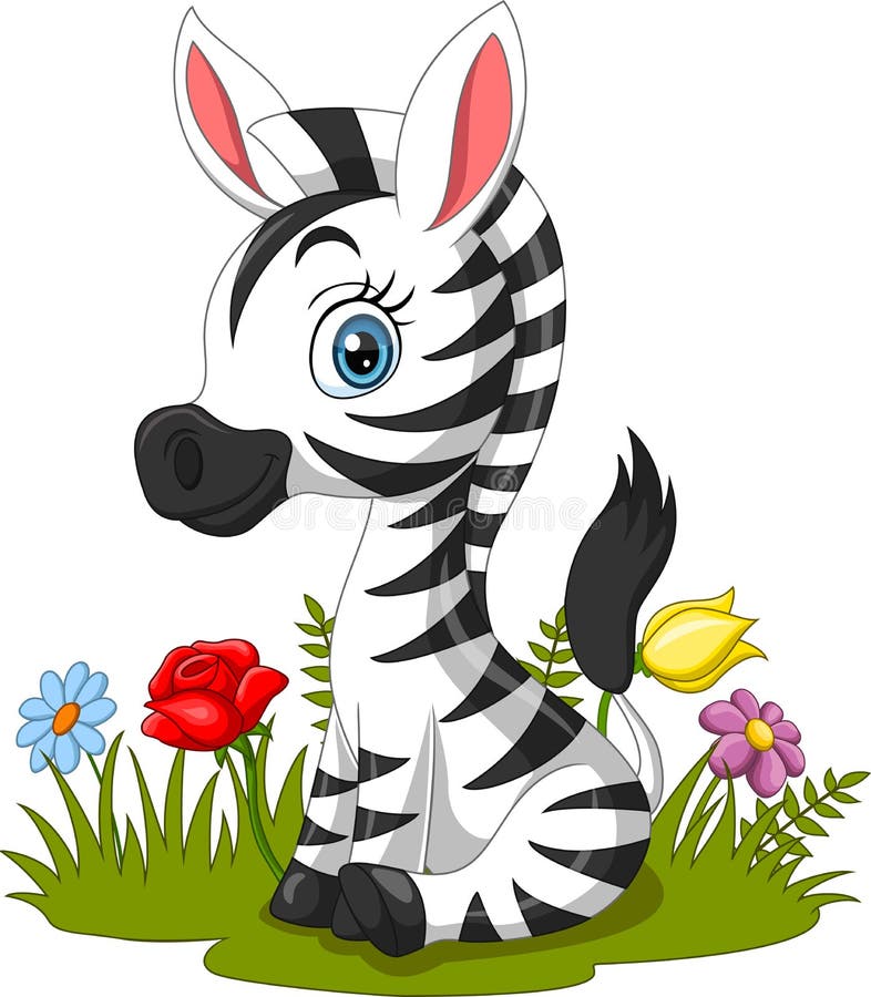 Cartoon Baby Zebra Sitting in the Grass Stock Vector - Illustration of ...