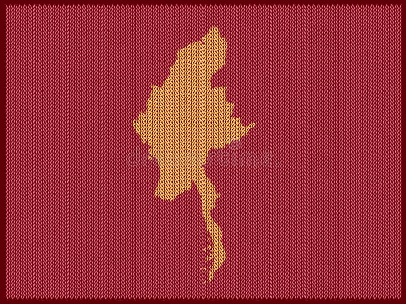 Knitting Pattern Map of Country Myanmar Isolated on Red Background ...
