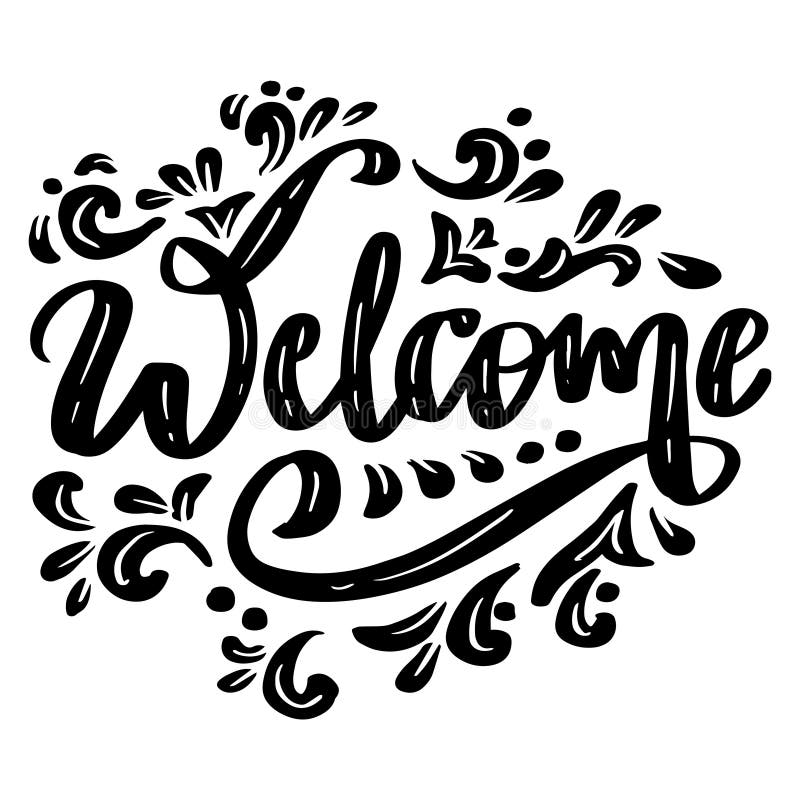 Welcome Home Hand Drawn Lettering with Flowers and Leaves. Stock Vector ...