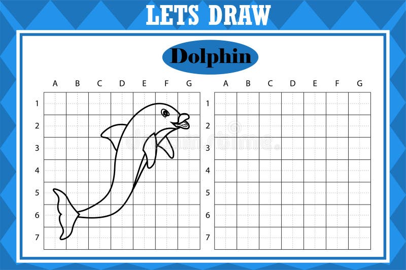 Draw Cute Dolphin. Grid Copy Worksheet. Educational Children Game ...