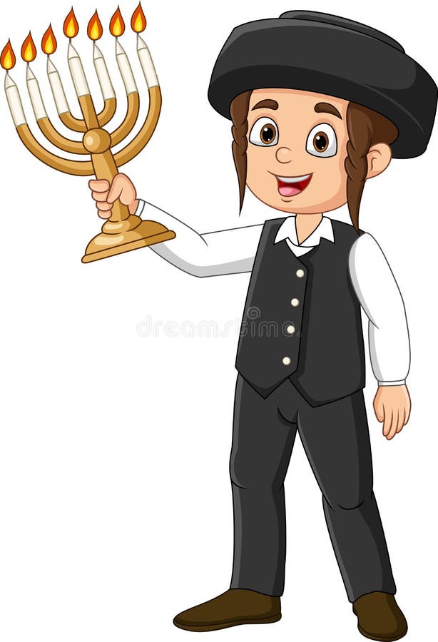 Happy Jewish Girl Holding Lights Hanukkah Candles Stock Vector ...