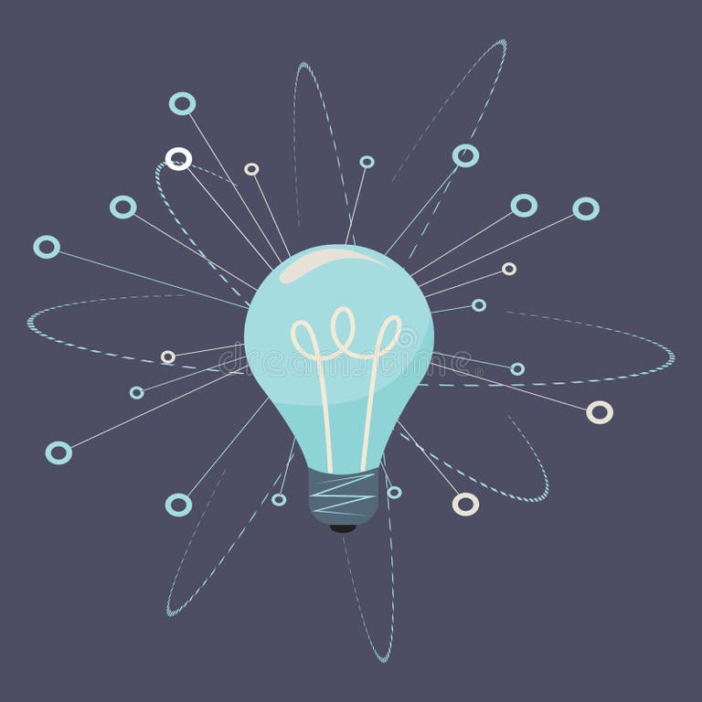 Light Bulb with Electron Orbit and Atoms Circling the Bulb Vector ...