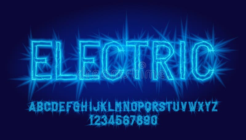 Electric Alphabet Font. Uppercase Letters and Numbers Stock Vector ...