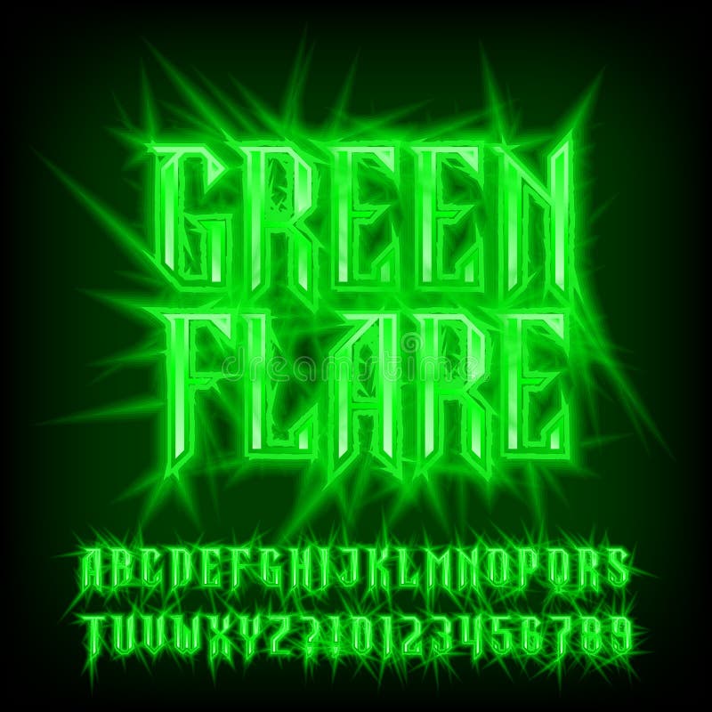 Green Flare Alphabet Font. Electric Letters and Numbers in Hard Rock ...