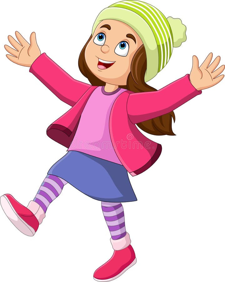 Cartoon Happy Little Girl in Winter Clothes Stock Vector - Illustration ...