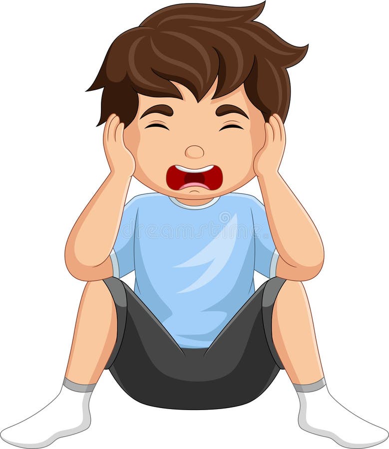 Cartoon Little Boy Sitting and Sad Expression Stock Vector ...