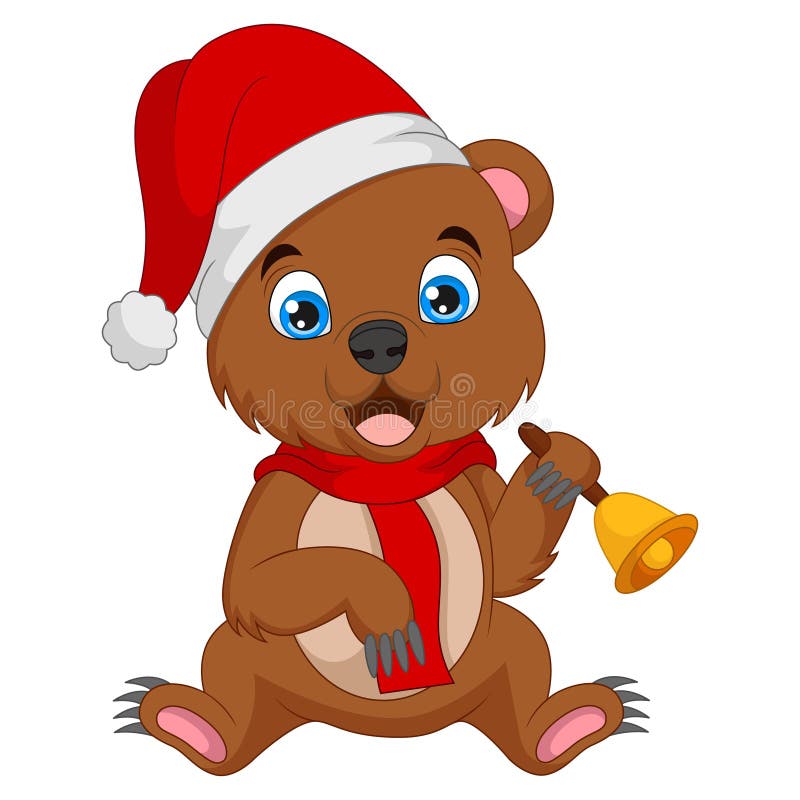 Cute Bear Cartoon Wearing Scarf and Hat Holding a Bell Stock Vector ...
