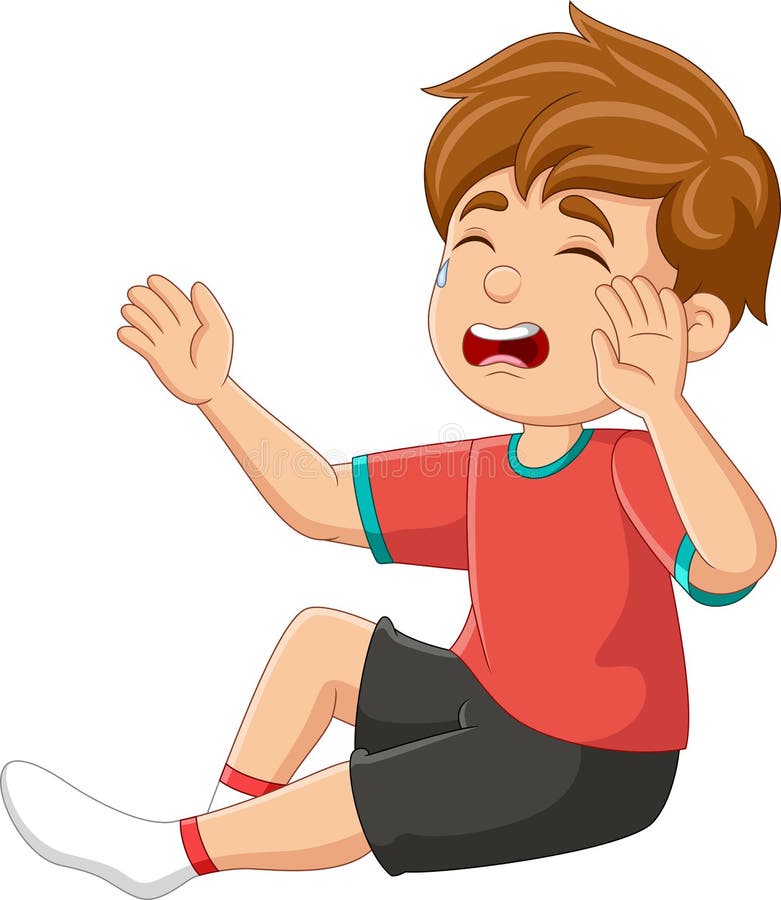 Cartoon Little Boy Sitting and Crying Stock Illustration - Illustration ...