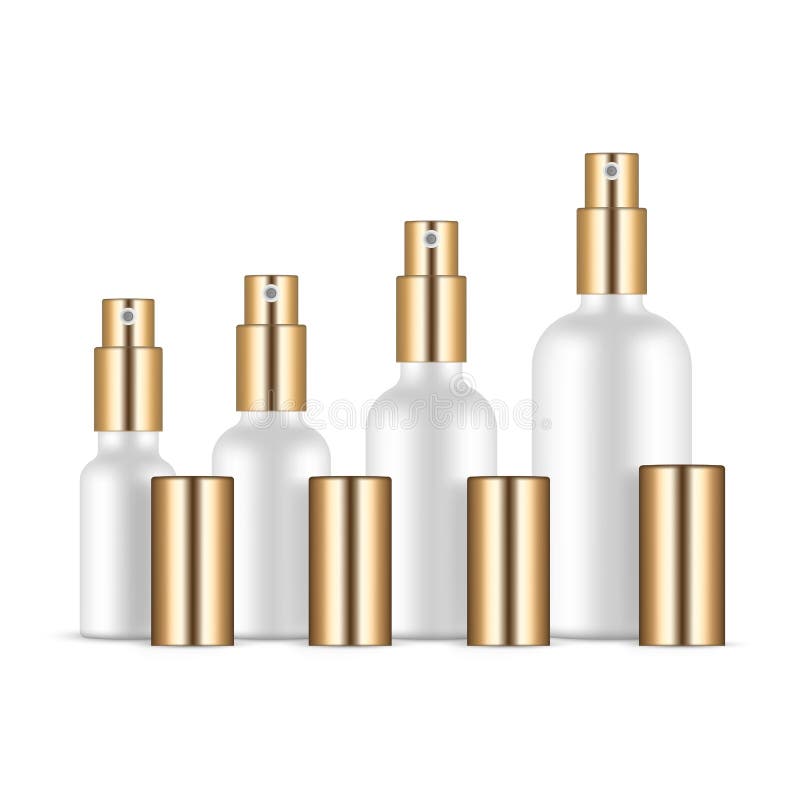 Set of Perfume Bottles with Gold Sprayers and Caps Stock Vector ...
